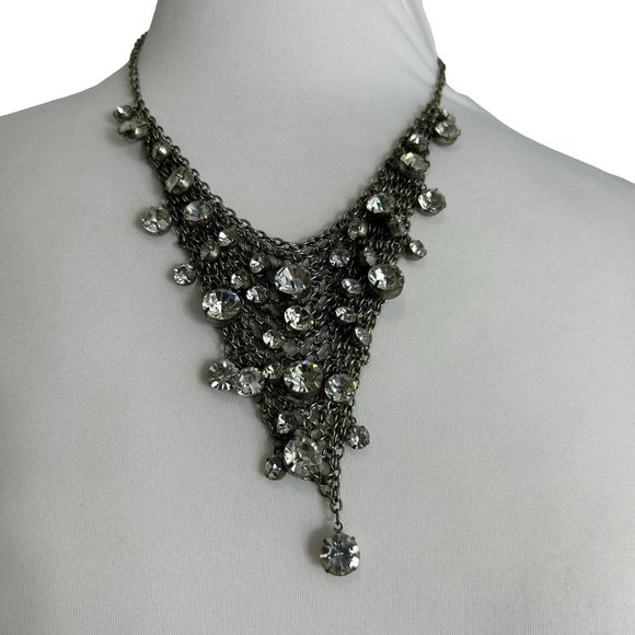 Unbranded | Jewelry | Vintage Silver Tone Crystal Mesh Bib Necklace ...